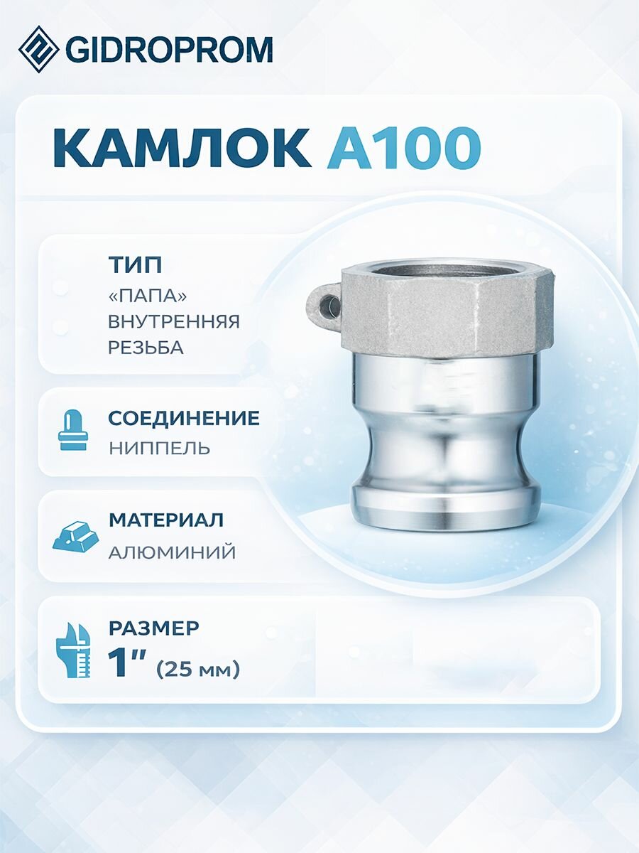 Камлок (Camlock) БРС тип A-100, ниппель папа, алюминий, внутренняя резьба BSP 1", 25 мм