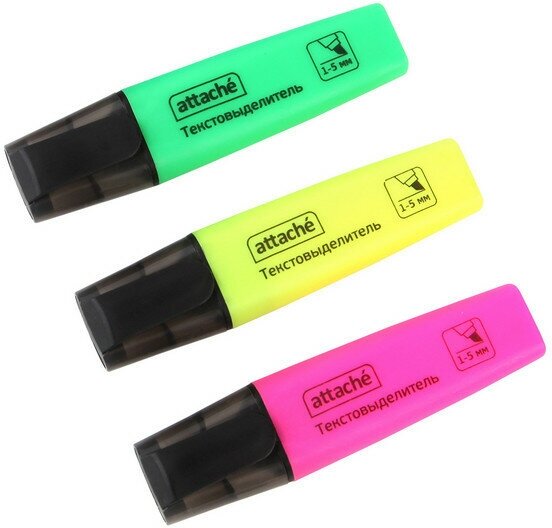 Набор текстовыделителей Attache Colored (толщина линии 1-5 мм, 3 цвета) 958581