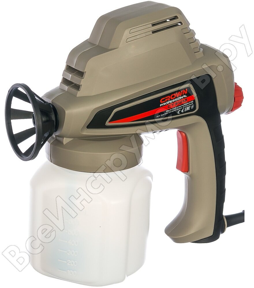 Краскораспылитель CROWN CT31012, с встроенным компрессором, сопло из пластика, подходит для водных лаков и эмалей