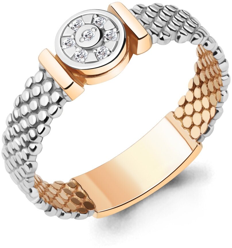 Перстень, серебро, 925 проба, родирование, золочение, бриллианит