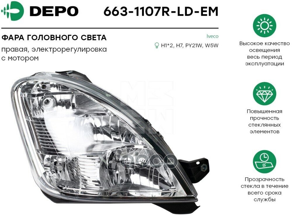 Фара головного света правая Depo арт. 663-1107R-LD-EM
