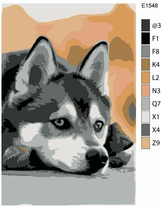 Детская картина по номерам E1548 "Собака. Щенок хаски" 20x30