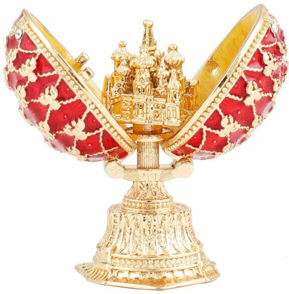 Яйцо Фаберже С храмом, гербы, красное, 4см
