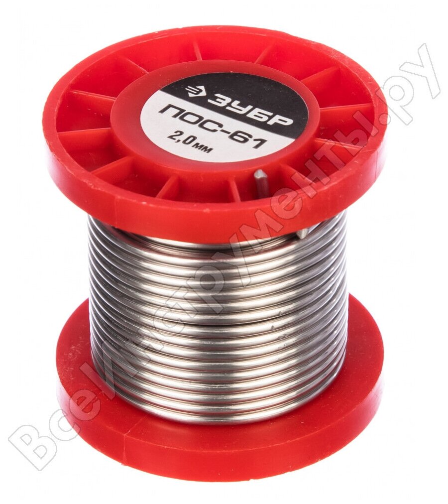 Припой ПОС 61 (2 мм; 100 г; проволока) Зубр 55450-100-20, лужения и пайки