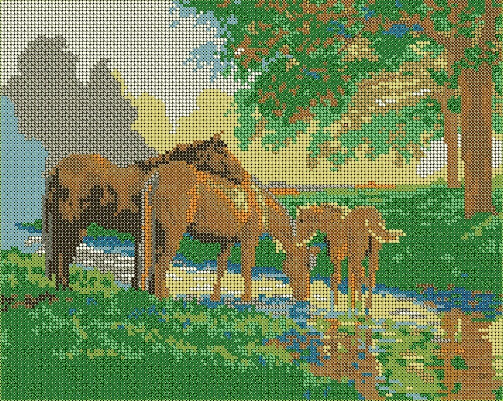 Вышивка бисером картины Семья лошадей 30*24см