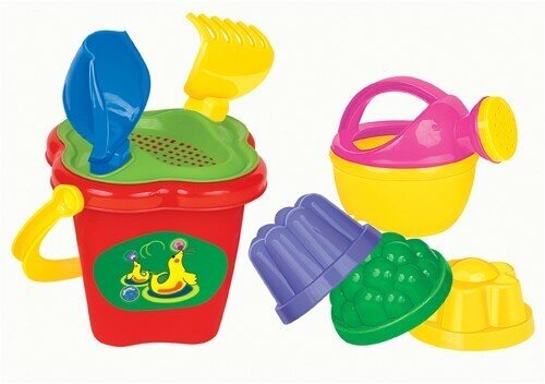 Полесье. Песочный набор №157 ведро-цветок среднее, ситечко, лейка, совок №2, грабельки