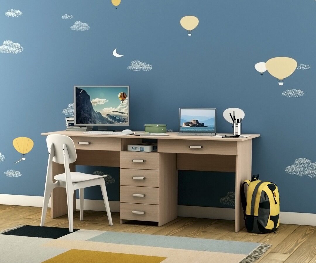 Стол письменный, компьютерный для двоих Лайт (Ньюкасл) 11Я дуб молочный