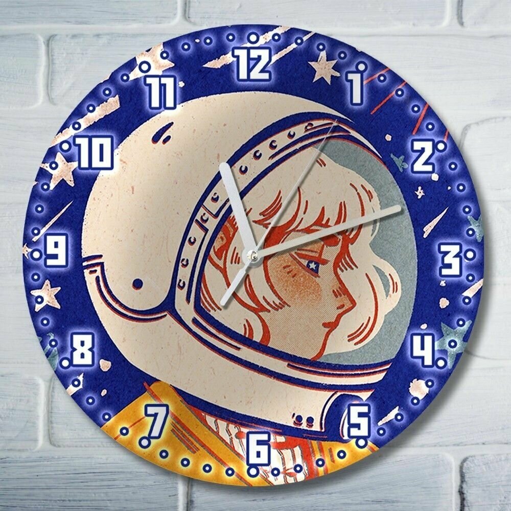 Настенные часы, деревянные, бесшумные, УФ печать девушка космонавт - 1378