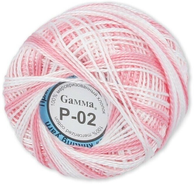 Пряжа для вязания Gamma Ирис 10г меланж Р-02 розовый-белый 10 гр/82 м 100% хлопок мерсеризованный