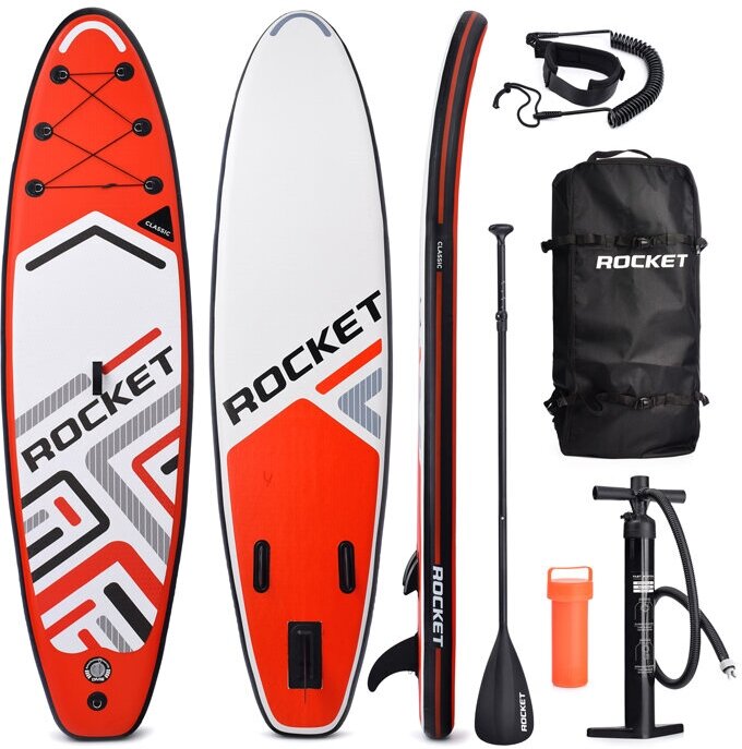 Надувная SUP-доска, сапборд ROCKET (SUP-board 10,6ʺ 320*80*15 см) красно-белый графика