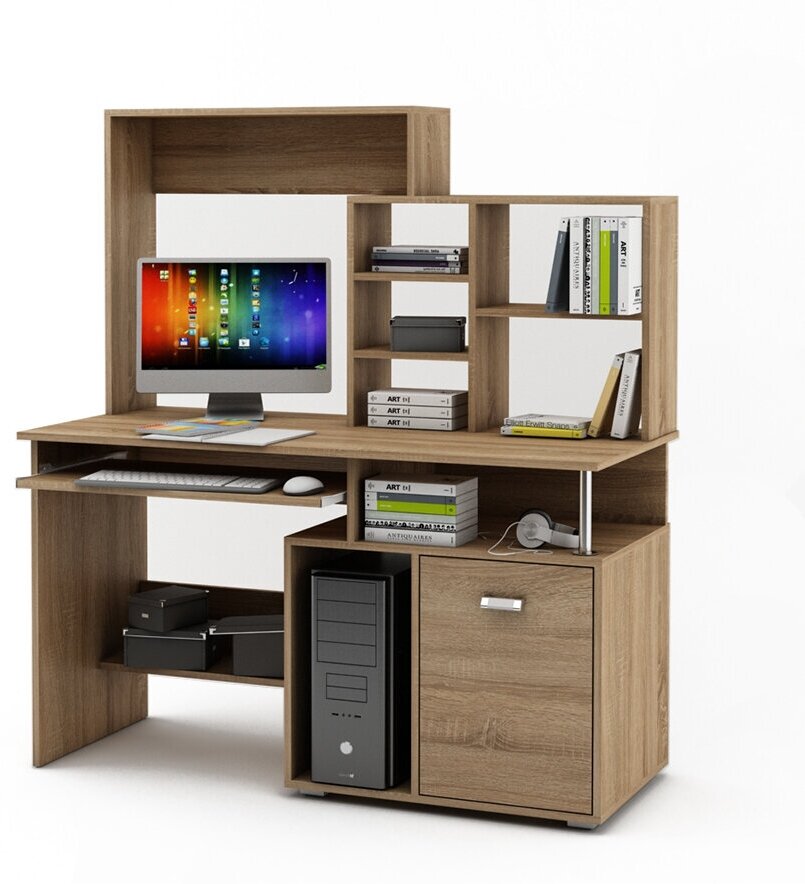 Стол компьютерный "Имидж (Арсенал) 58", ЛДСП, с надстройкой, 130x60х145 см, отделение для системного блока