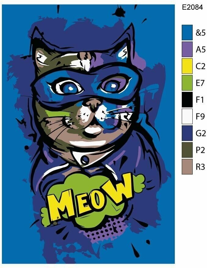 Детская картина по номерам E2084 "Арт Котики. Супер-кот в маске" 20x30