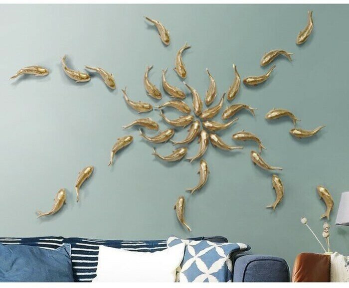 Декор настенный, "Рыбка" 16 x 5 см, золото, правый, интерьерные украшения для дома