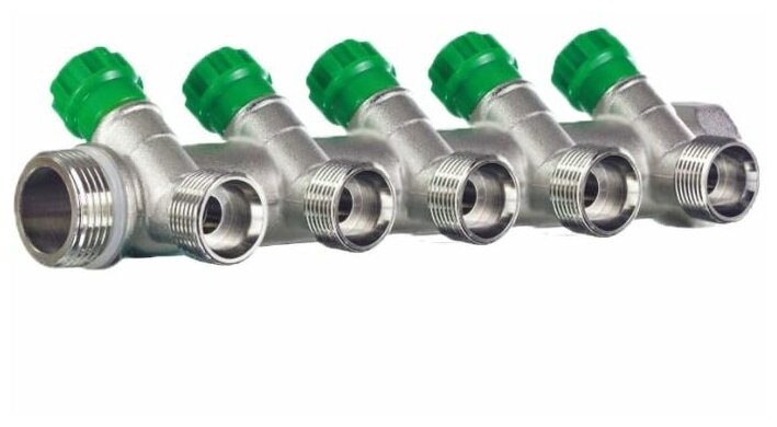 Распределительный регулировочный коллектор вентильный под 45гр. 1"-3/4"-5 отводов TIM MR135NE-1-5