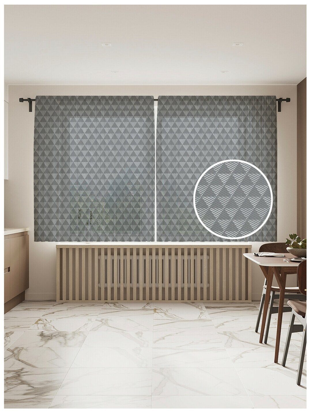 Тюль, фототюль короткий "Ткань в треугольник" высота 180 см, ширина 145 см (по 2 полотна), JoyArty