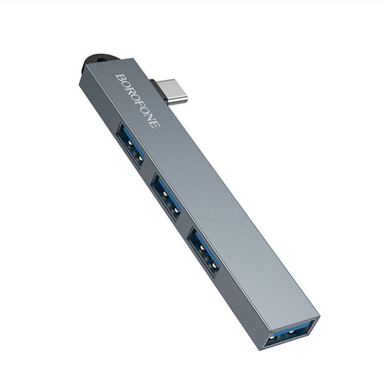 HUB адаптер Borofone FH1A Converter 4-in-1, Type-C to USB2.0*3 + USB3.0, Аллюминий, Серый