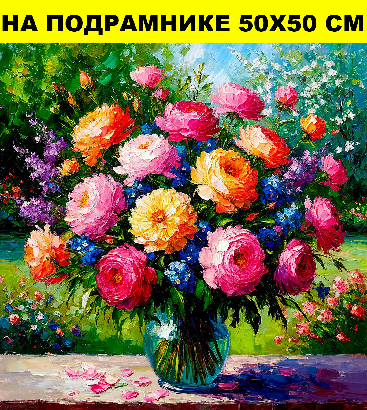 Постер на подрамнике 50х50 букет цветов, картина на стену интерьерная большая