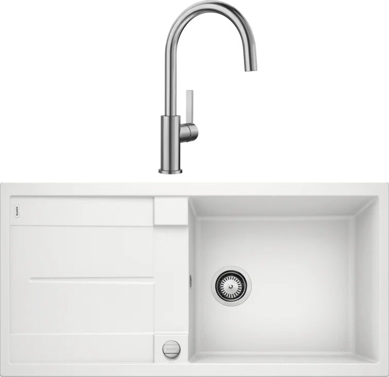 Комплект Мойка Blanco Metra XL 6S 515280 100x50, белая, искусственный гранит / Смеситель Candor 523120 сталь