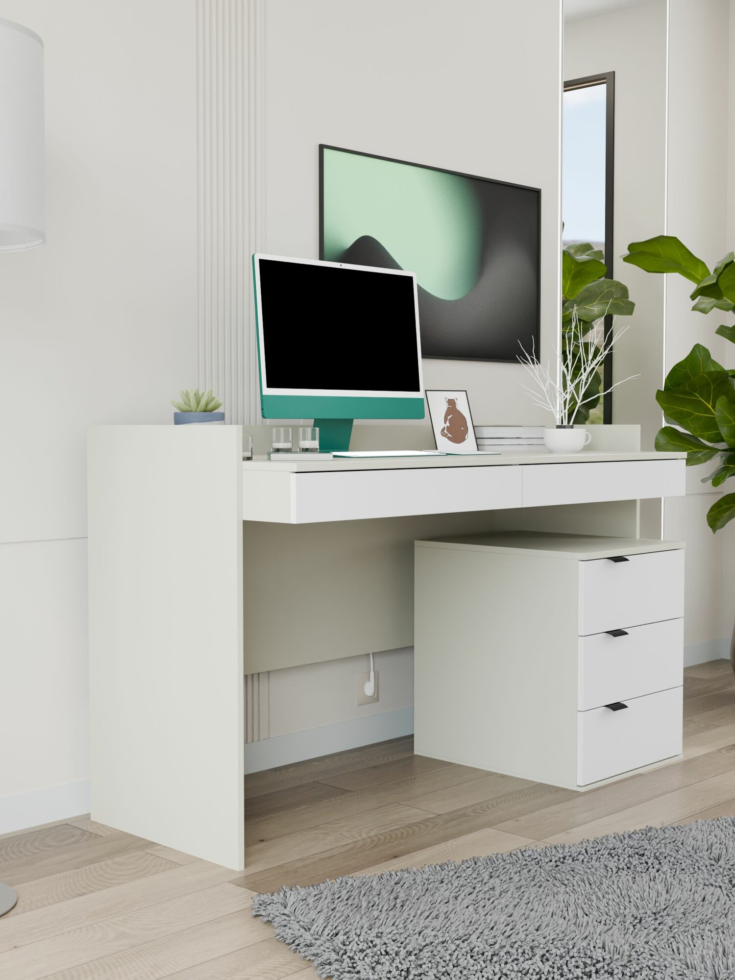 Изумлит Стол компьютерный для офиса и дома Бастион 140х87х64.5 см, корпус+столешница бежевый/фасад белый