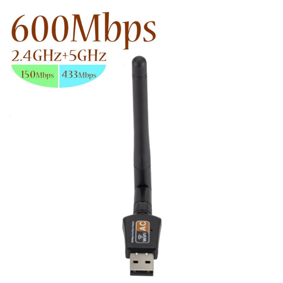 Беспроводная сетевая карта USB Wi-Fi, 600 Мбит/с, USB-адаптер Wi-Fi, двухдиапазонный ключ Wi-Fi 2,4 ГГц/5 ГГц с вращающейся антенной для портативных ПК