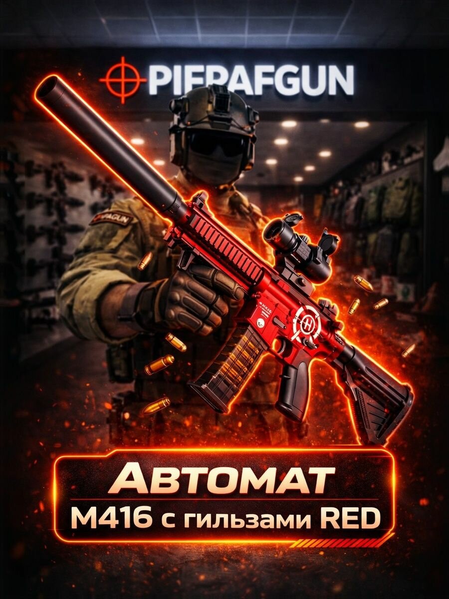 Игрушечный автомат M416 RED с гильзами, мягкие дротики, авто-выброс гильз, ручной взвод, магазин 5, глушитель, 7+