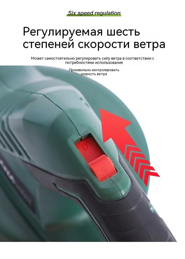 Воздуходувка аккумуляторная для дома, коммерции, улицы и строительства. Литий-ионный аккумулятор, обдув и сбор мусора, зеленый цвет. — фото 1