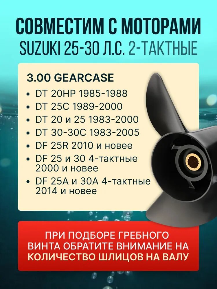 Винт гребной для лодочных моторов SUZUKI 25-30 л. с. 10 1/4 дюйма диаметр 14 шаг — фото 1
