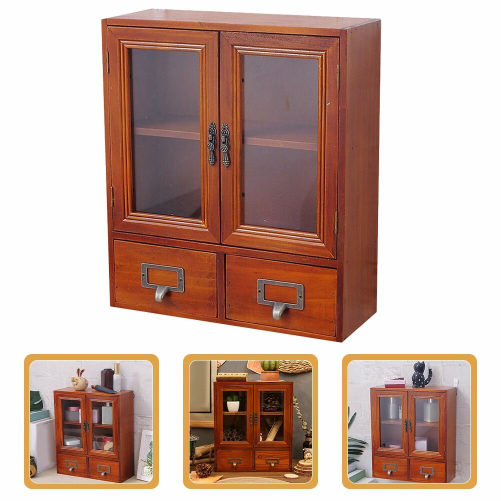 Настольный деревянный шкаф с ящиками в винтажном стиле для хранения мелочей