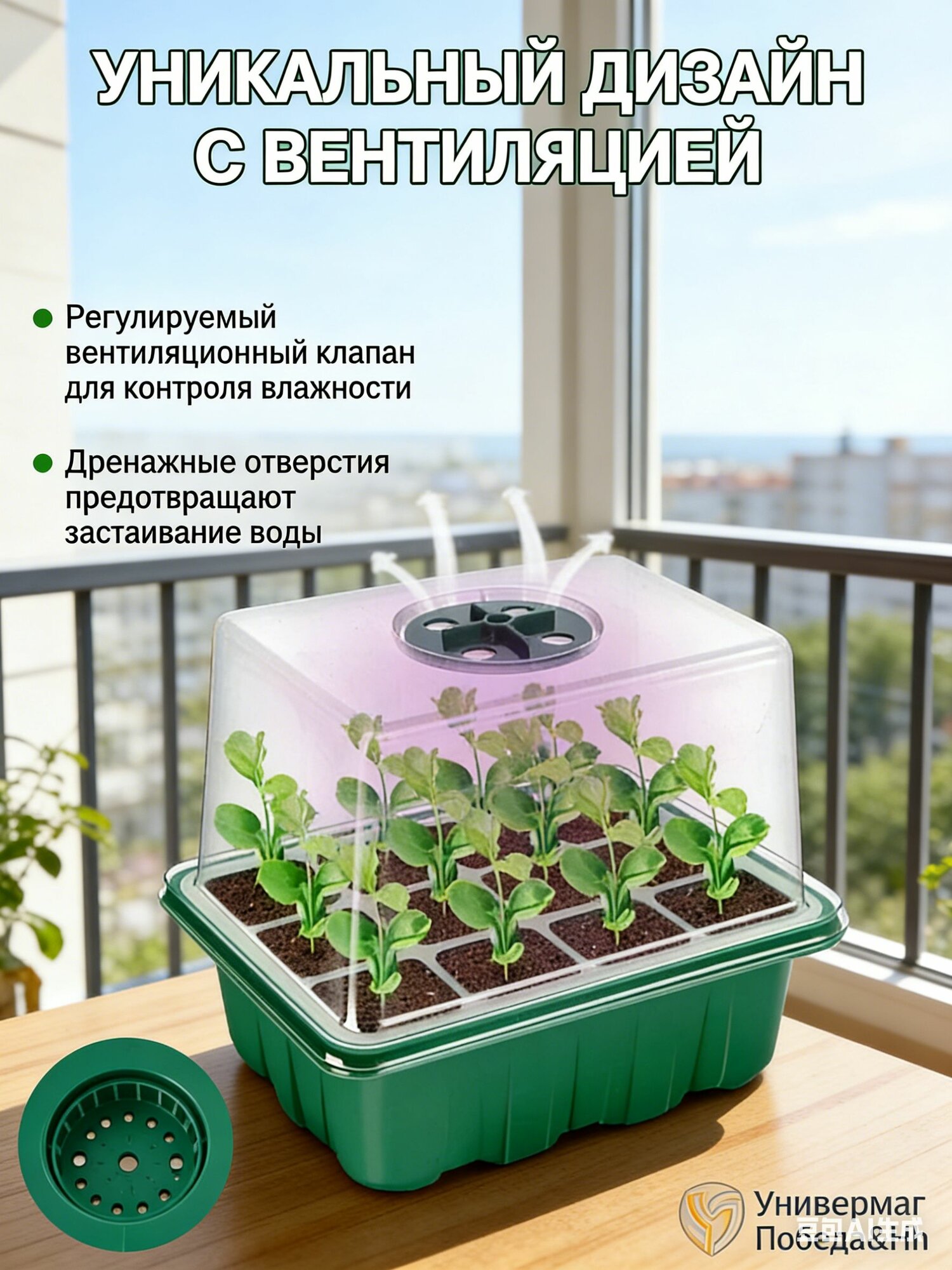 Парник, теплица мини Умная мини-теплица 2025 с LED-подсветкой (8 диодов) 12 ячеек + автовентиляция Для микрозелени/рассады/цветов 0.2х0.195х0.19м, ABS пластик