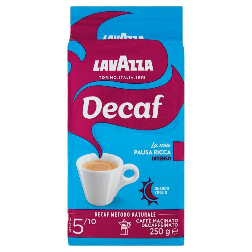 Кофе молотый без кофеина Lavazza Dec Intenso 250 г, интенсивный