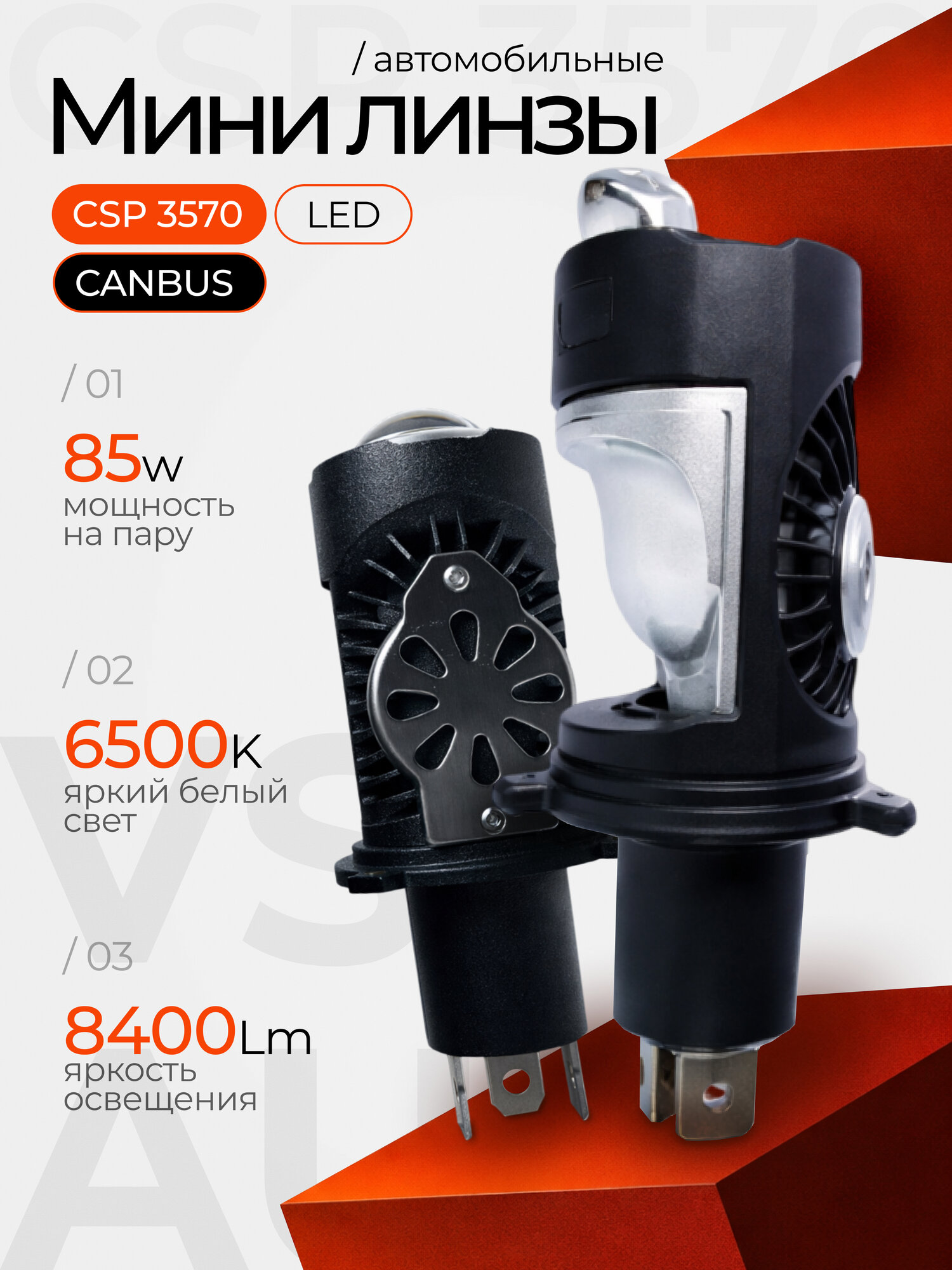 Автомобильные LED лампы H4 мини линзы P9