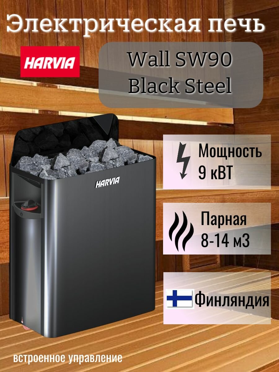 Электрическая печь для бани и сауны Harvia The Wall SW90 Black Steel