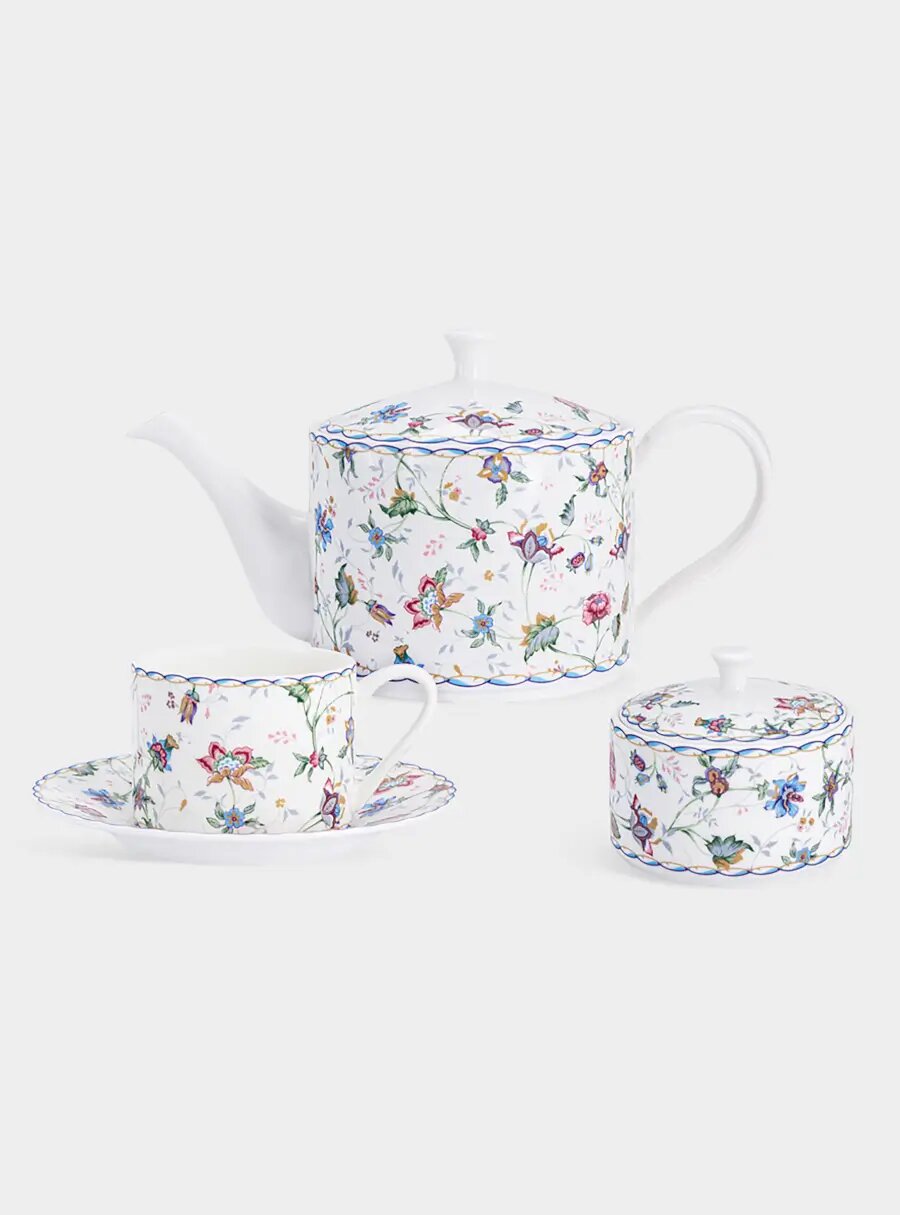 Сервиз чайный, 6 перс, 14 пр, фарфор F, белый, Цветы, Buckingham