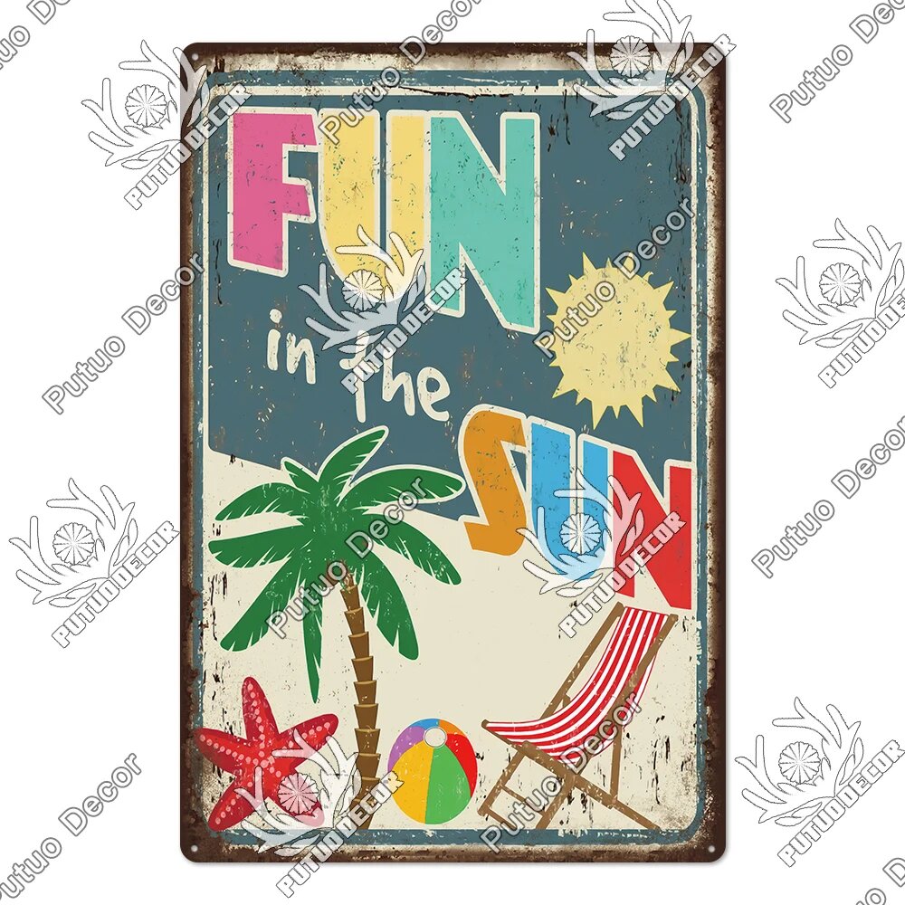 Металлическая табличка "Fun in the Sun" THF027, бирюзовая