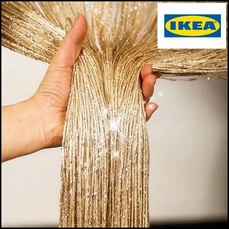 Занавеска на дверь из бусин 100x200 см золотистого цвета, нитяные шторы для проема, блестящие