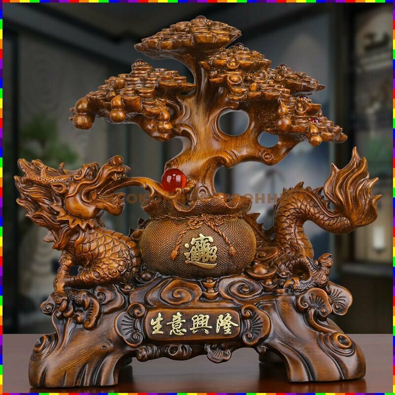 Статуэтка денежного дерева с фигурой дракона, элементы Фен-Шуй, размер 25 11 26 см