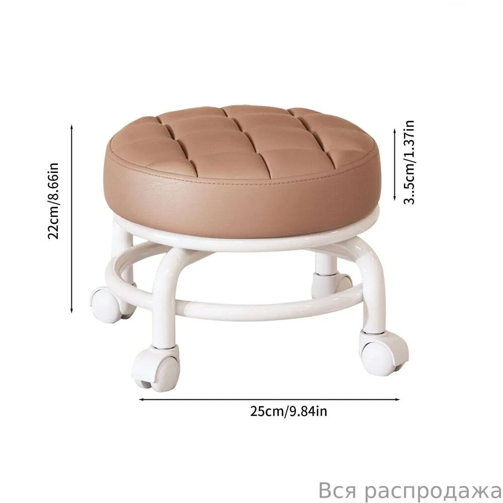 Табурет на колесиках 1 шт. для кухни и дома, мягкое сиденье, хаки, 25х25х22 см — фото 1