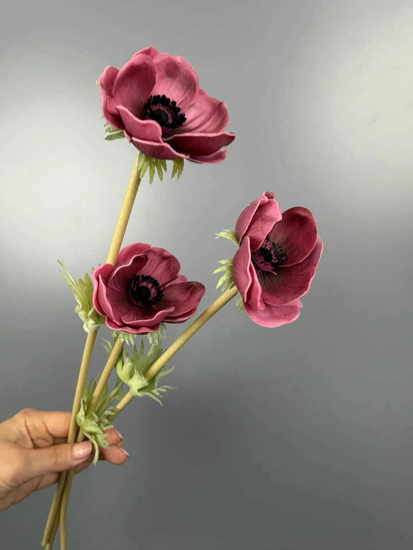 Искусственные цветы премиум из латекса Анемон сиреневый букет для декора 3 ветки 50 см