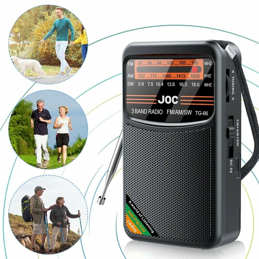 Магнитола Портативное мини-FM AM SW полнодиапазонное радио с автоматическим поиском лучшего приема для Elder, черный, серебристый