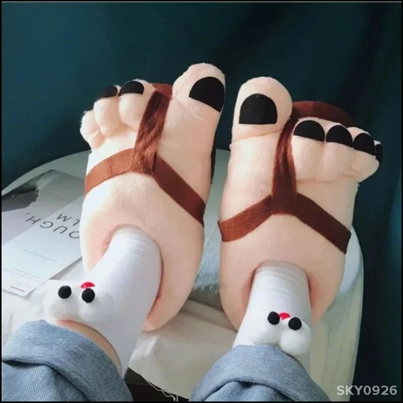 Эксклюзивные плюшевые лапки, хлопковые，Милые и забавные домашние тапочки с большими пальцами, размеры 35-39