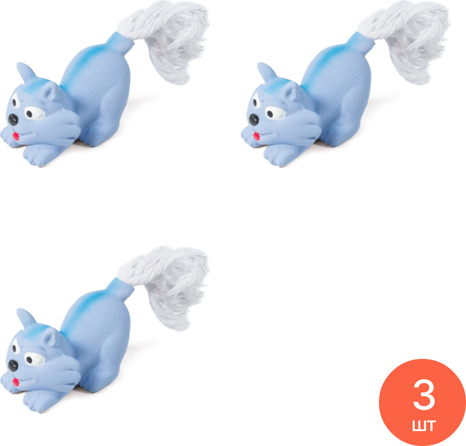 Игрушка для собак Triol / Триол MINI DOGS котенок с веревкой и пищалкой латексная, для мелких пород 7.5х16.5см / зоотовары для животных (комплект из 3 шт)