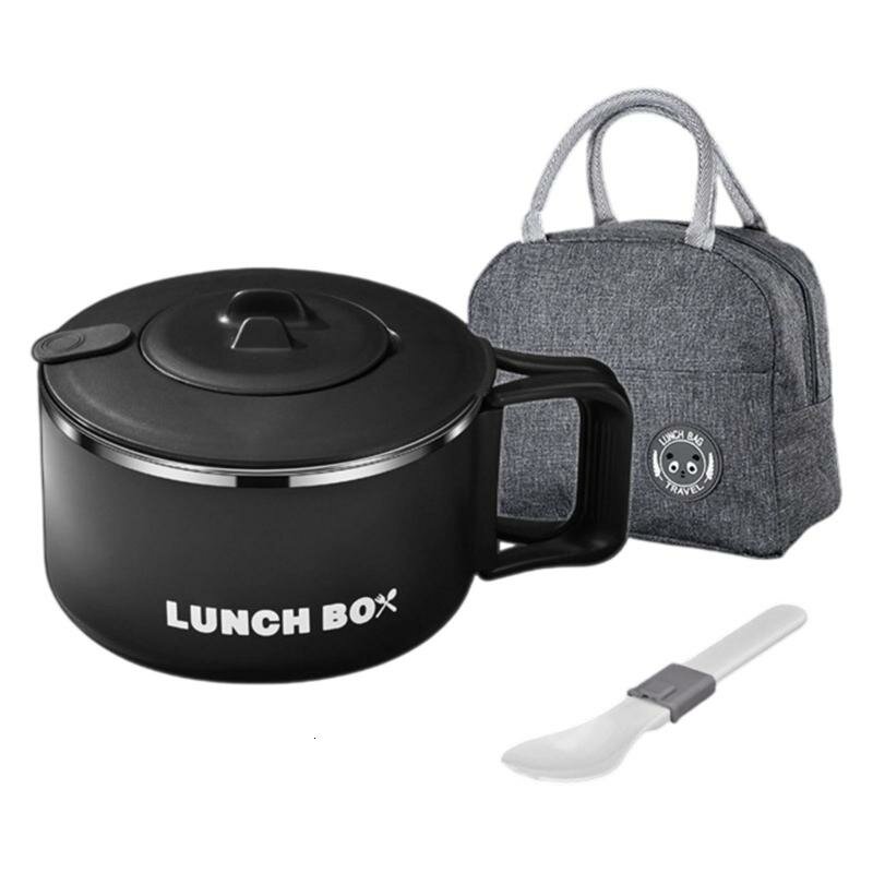 Металлический ланч-бокс на 1200 мл, Черный - Складная ручка insta