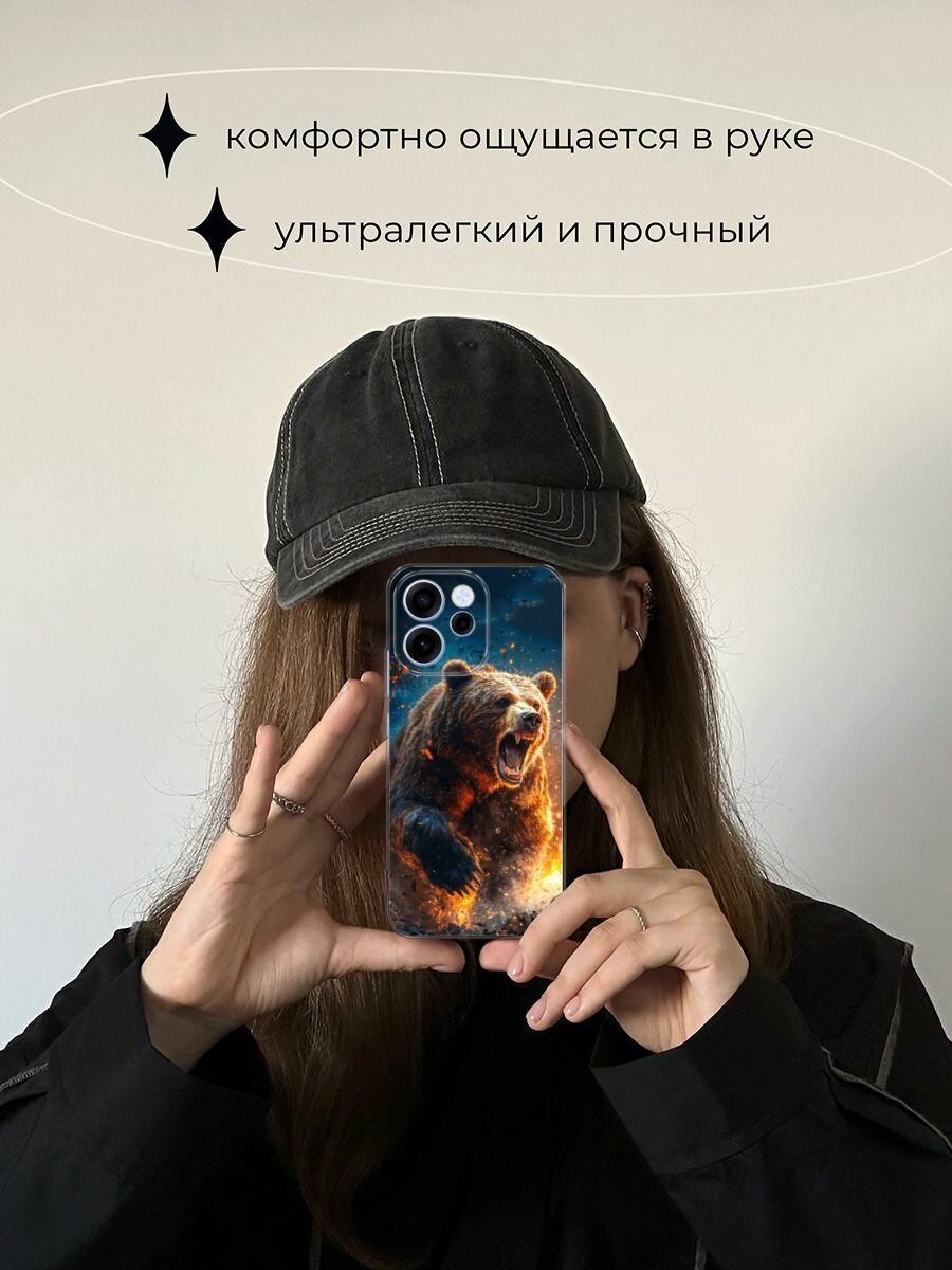 Чехол на Oppo Reno 15F / Оппо Рено 15F с принтом Разъяренный медведь — фото 1