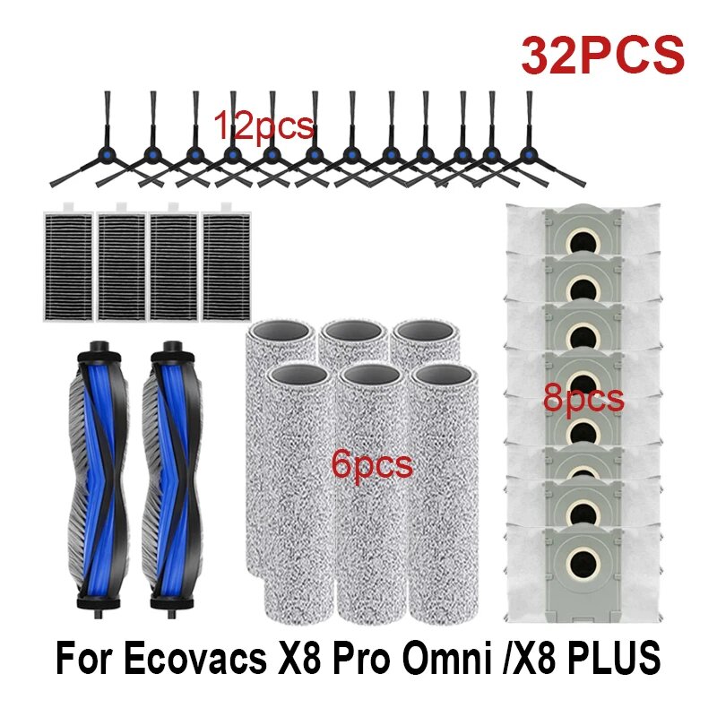 Для робота-пылесоса ECOVACS X8 PRO OMNI/DEX 56, аксессуары для пылесоса, основная боковая щетка, тряпка для швабры, запасные части для фильтра HEPA