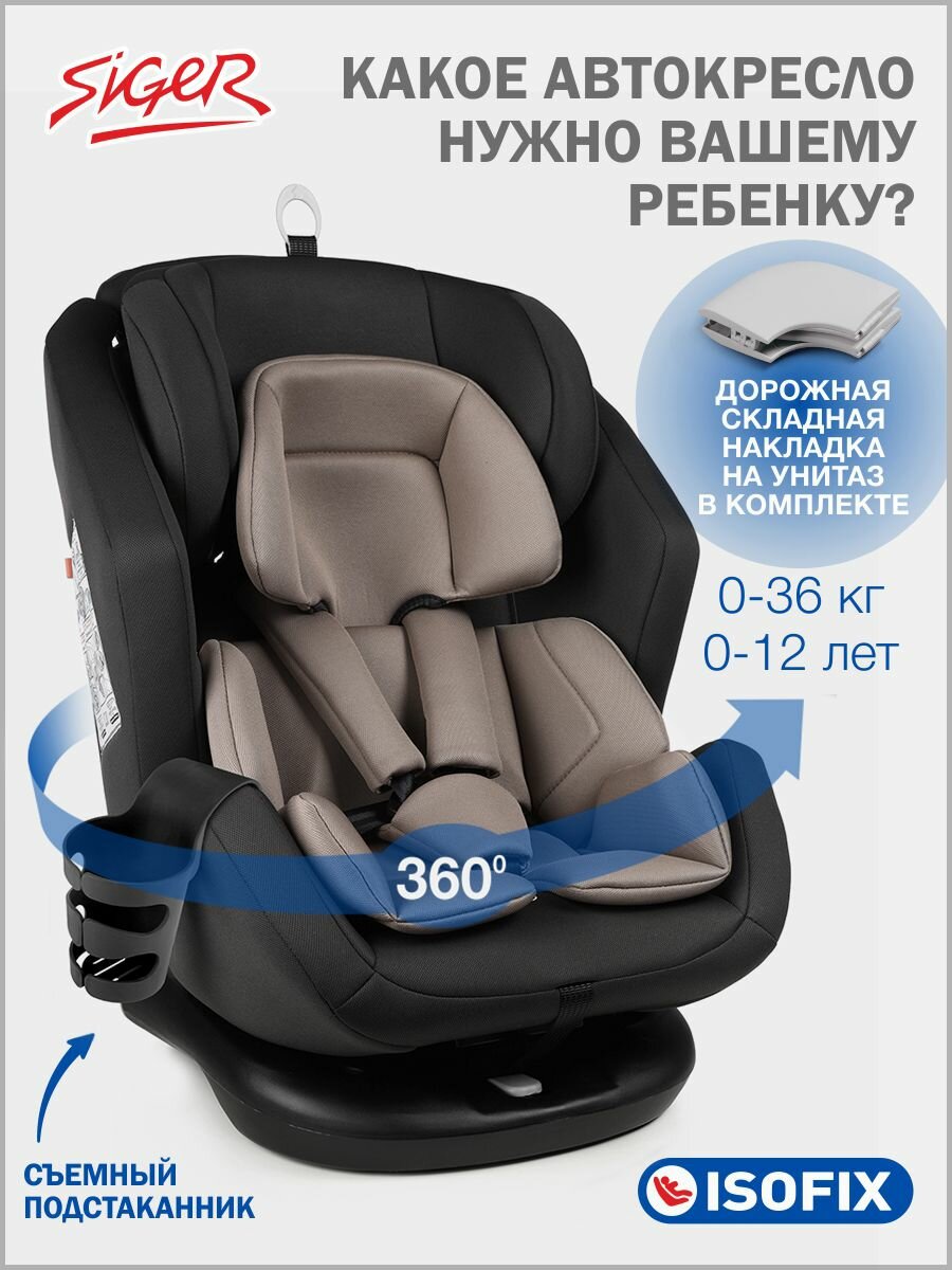 Автокресло детское Siger Ультра IsoFix 0-36 кг, антрацит