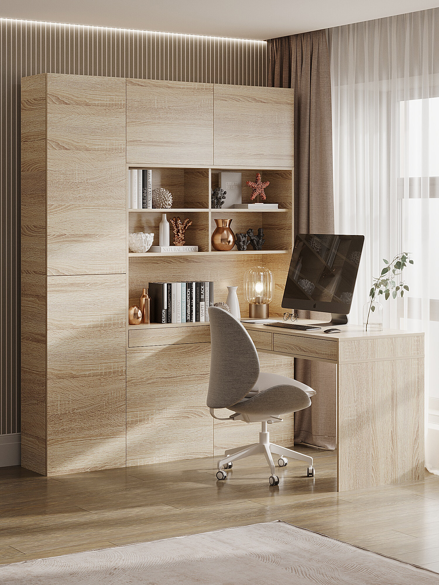 Стол компьютерный со стеллажом и ящиками Click, сонома, 170х155х214 см