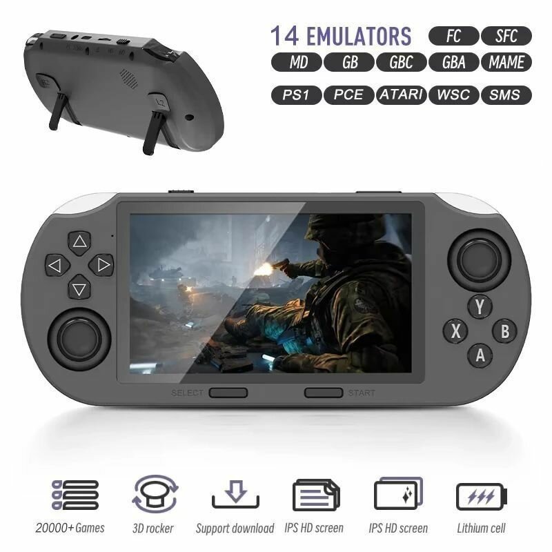 Портативная игровая консоль SF3000, с 4,5-дюймовым IPS-экраном и встроенным 20000+ игр для PS1/GBA/SFC/GBC
