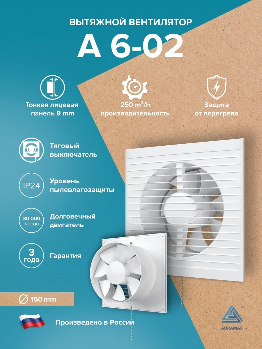 Вентилятор накладной A D150 тяг. выкл. AURAMAX