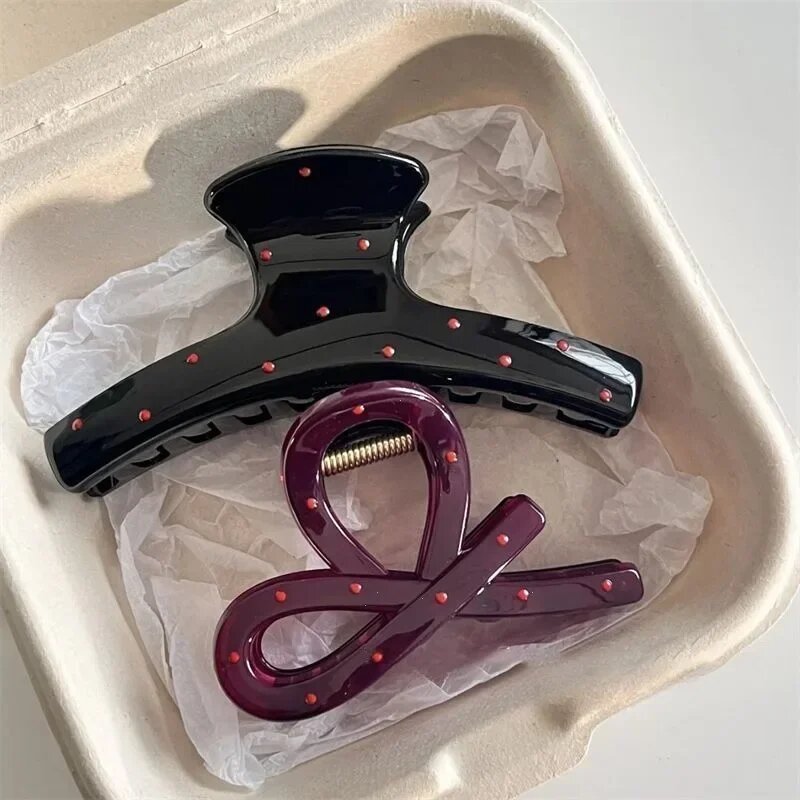 Винтаж заколки для волос Dawndesslo черный горошек красный бант Бордовый, BlackWine