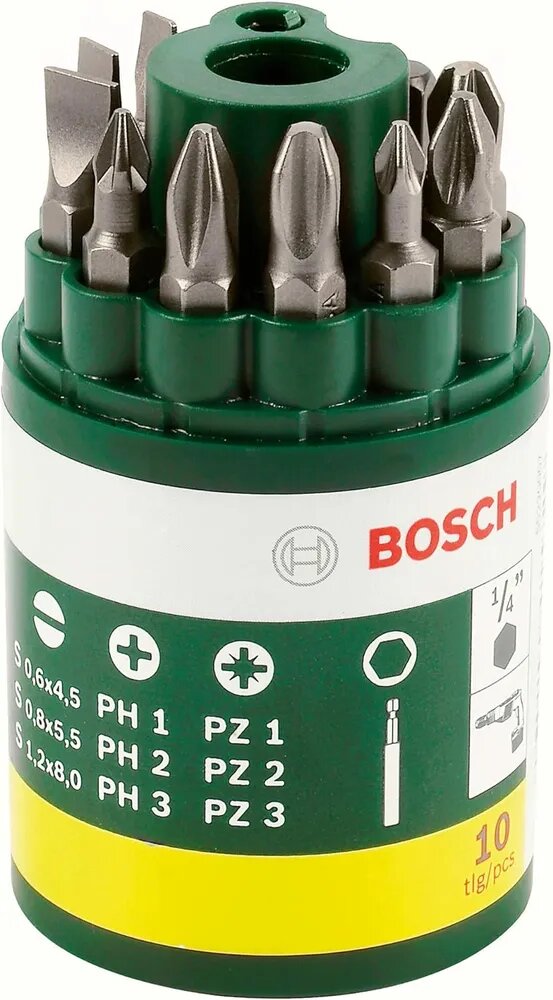 Bosch Аксессуары Набор бит для винтов, Зеленый, 10 штук 2607019454